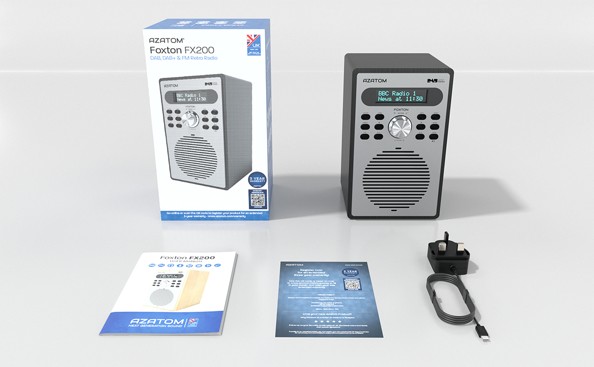 Azatom Foxton FX100 DAB, DAB+ & FM Clock Radio with USB Quick Charging | Best of British Audio ...